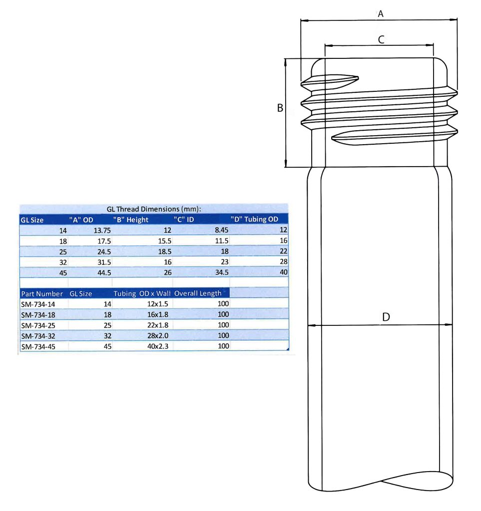 GL Thread Glass Tube - Scientific Machine